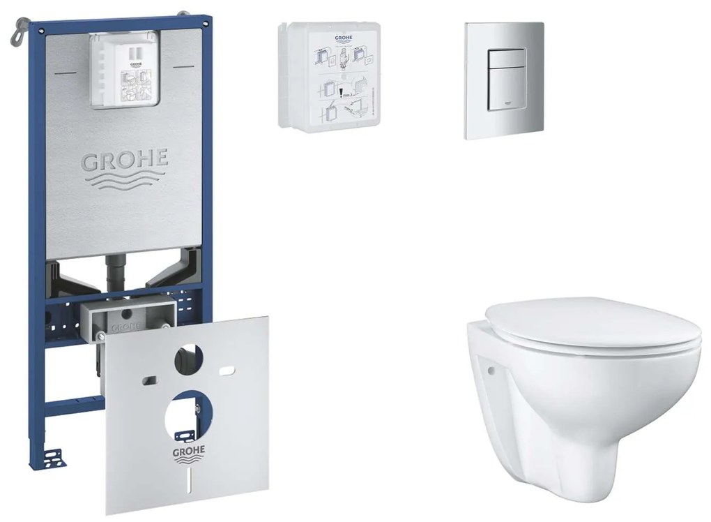 Grohe Rapid SLX - Set předstěnové instalace, klozetu, sedátka SoftClose a tlačítka Skate Cosmopolitan, matný chrom SANI11BB2102