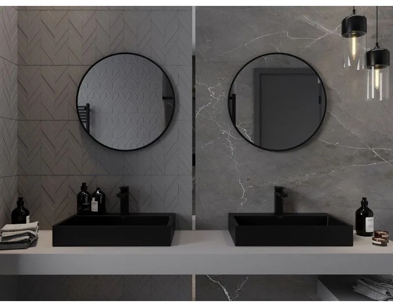 Mexen Loft, kulaté koupelnové zrcadlo 60 cm, barva rámu černá matná, 9850-060-060-000-70