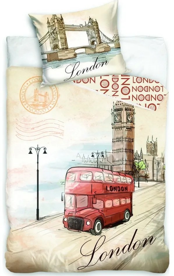 Jerry Fabrics Bavlněné povlečení London bus, 140 x 200 cm, 70 x 90 cm