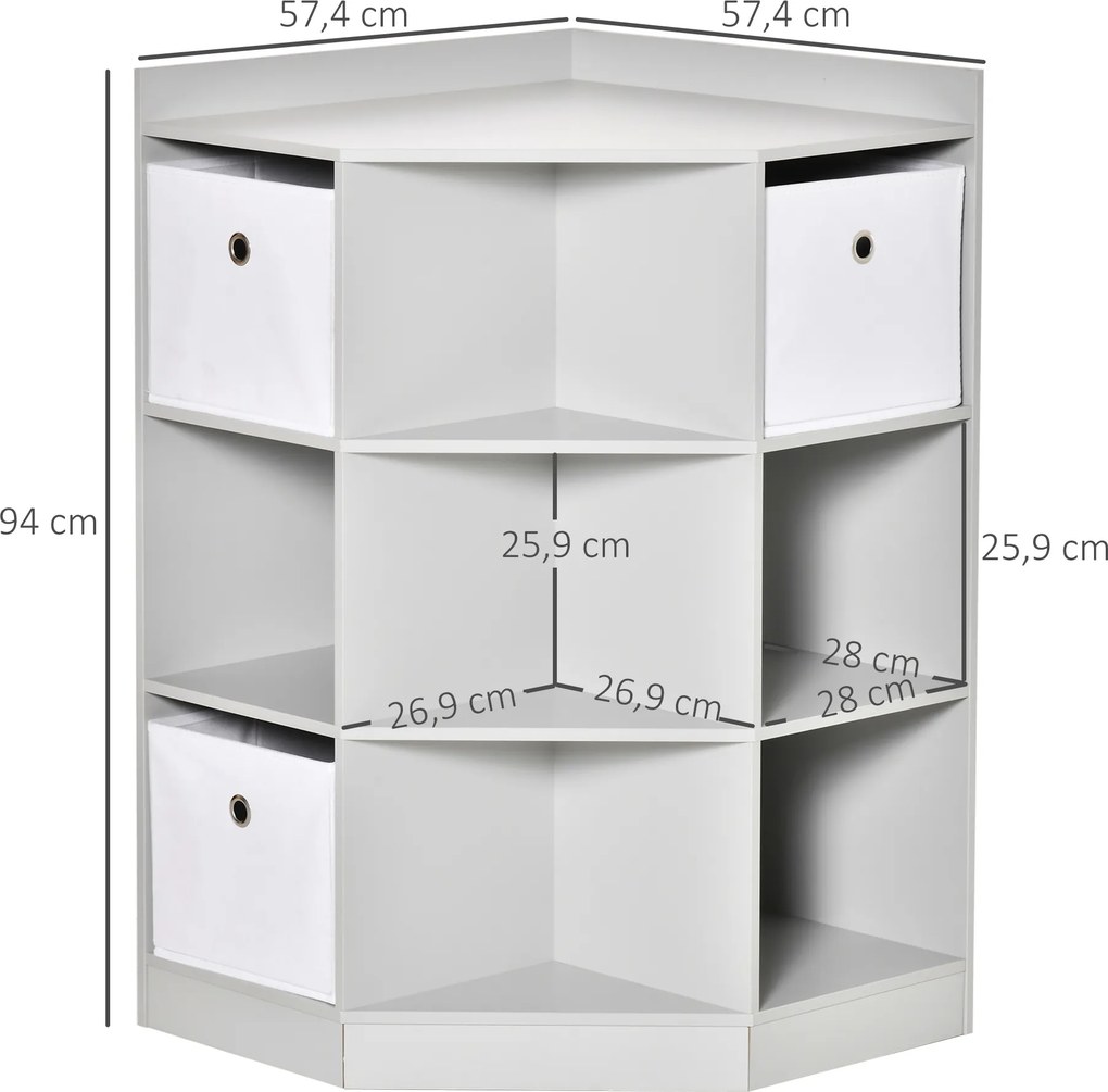 HOMCOM Dětská rohová police se 3 úložnými boxy - Dětská police na hračky pro děti ve věku 3-12 let, Šedá, 57,4 x 57,4 x 94 cm