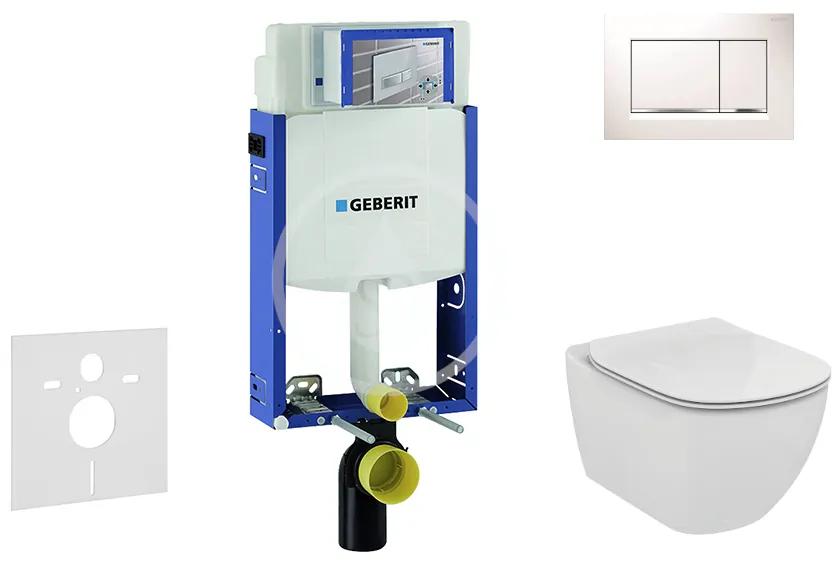 Geberit - Set předstěnové instalace, klozetu a sedátka Ideal Standard Tesi, tlačítka Sigma30, Rimless, SoftClose, bílá/chrom