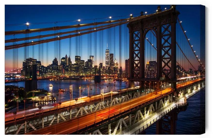 Obraz 3D Noční Pohled Na Most Manhattan Nedostatek Nedostatek Přírodní plátno 30x20