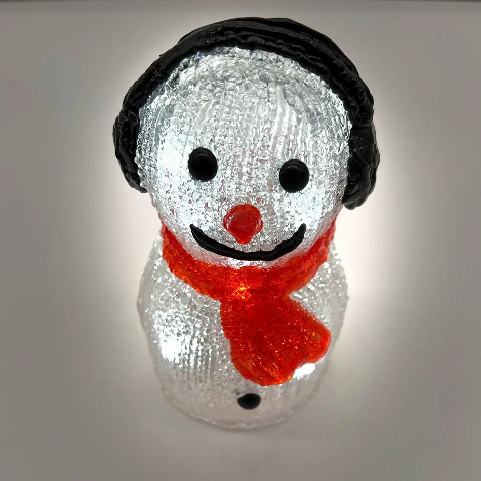 3D LED světelný sněhulák, 15 cm, na baterie, hliník