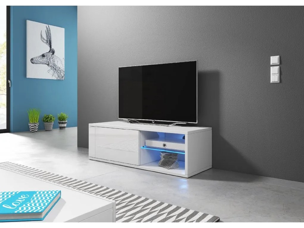 VIVALDI Televizní stolek BEST bílý, s  LED osvětlením