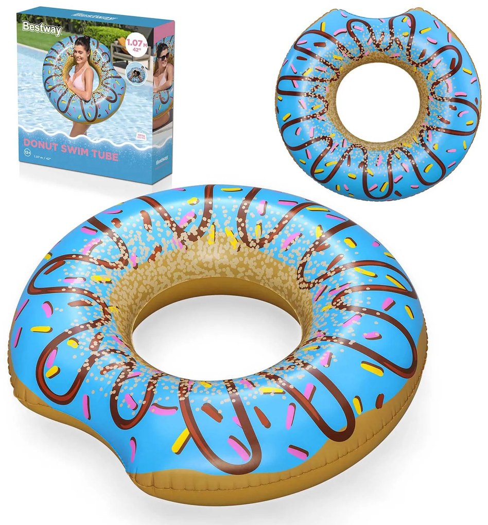 Nafukovací modrý plážový kruh Donut 107 cm pro plavání BESTWAY