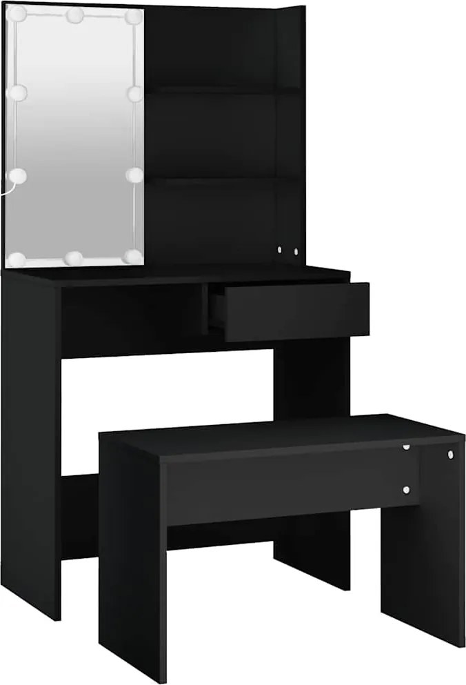 Set toaletního stolku s LED černý kompozitní dřevo 3114108