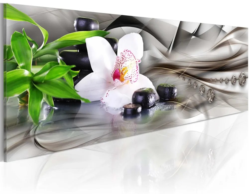 Obraz na plátně Bimago - Zen composition: bamboo, orchid and stones 135x45 cm