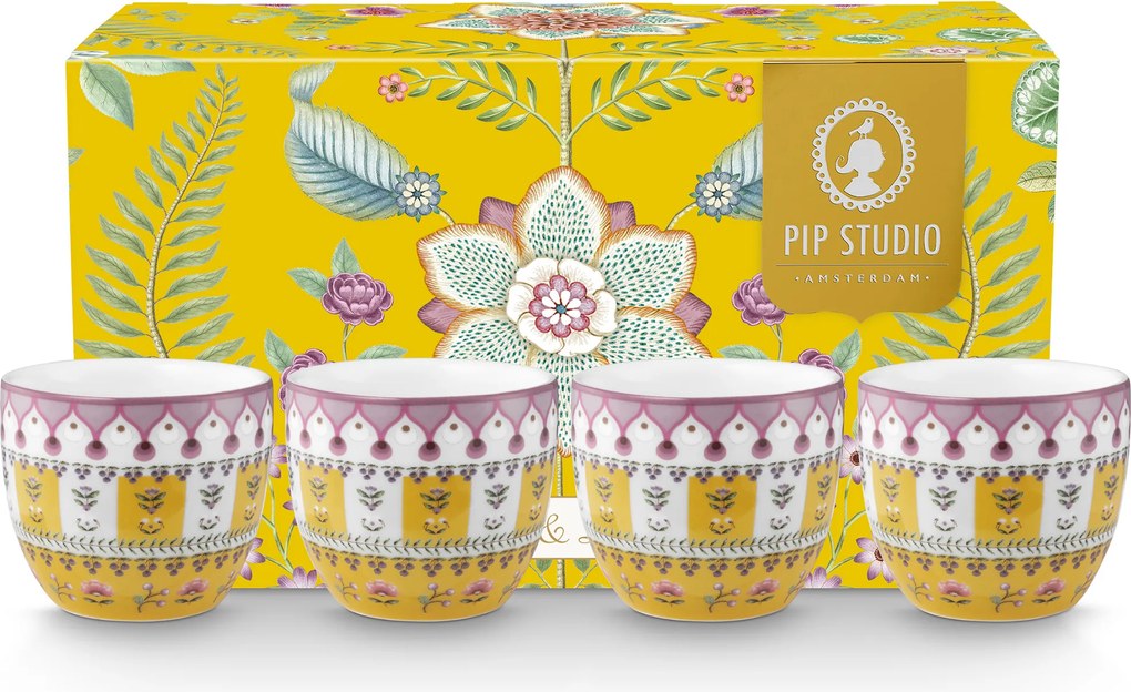 Pip Studio Lily & Lotus sada 4 ks kalíšků na vajíčko, žlutá (Sada 4ks porcelánových kalíšků)
