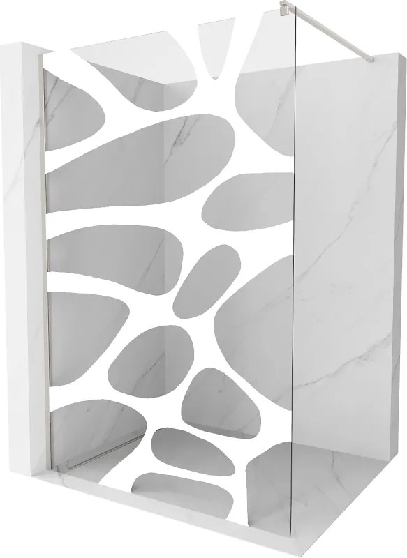 Mexen Kioto, sprchová zástěna Walk-In 90 x 200 cm, 8mm čiré sklo bílý vzor, broušená ocel profil, 800-090-101-97-97