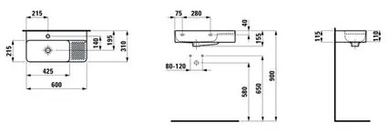 Laufen Val Compact Umývátko s broušenou spodní částí a odkládací plochou vpravo, bílá matná H8172857571041