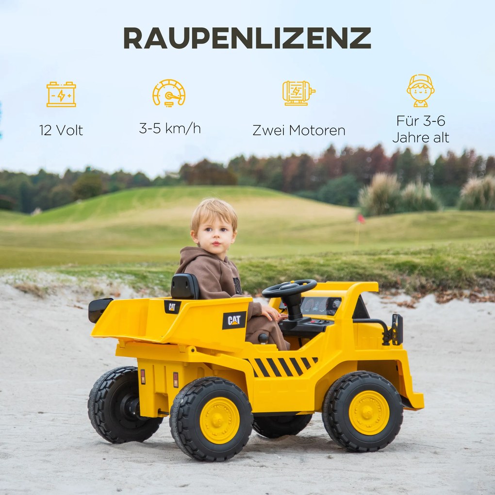 AIYAPLAY dětský elektrický bagr, nosnost 30 kg, s dálkovým ovládáním, lžící, lopatou, reproduktorem, světlometem, pro 3-7 let, žlutý