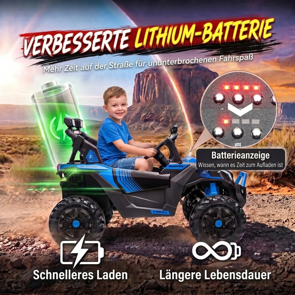 AIYAPLAY Dětské elektrické auto UTV pro dva, modré