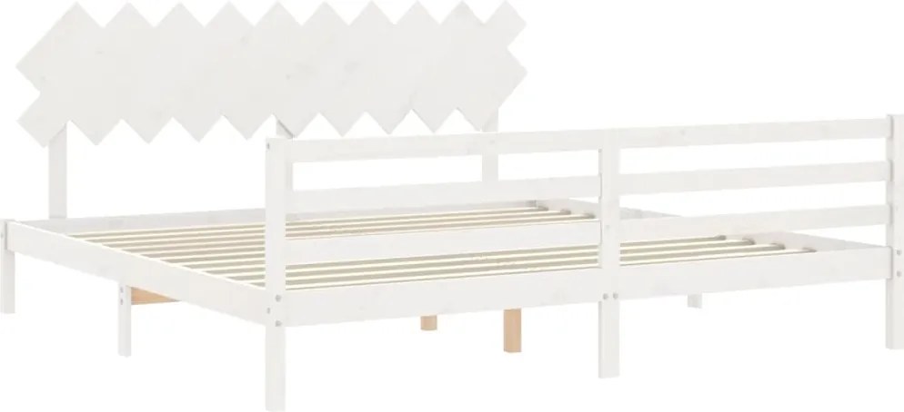 Rám postele s čelem bílý 200 x 200 cm masivní dřevo 3195307