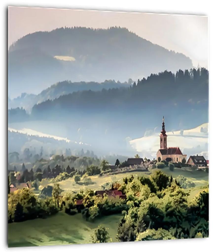 Obraz - vesnička v mlze (30x30 cm)