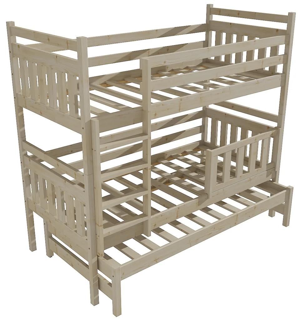 Vomaks Patrová postel s výsuvnou přistýlkou PPV 004 se zábranou Rozměr: 80 x 180 cm, Barva: surové dřevo, Prostor mezi lůžky: 80 cm