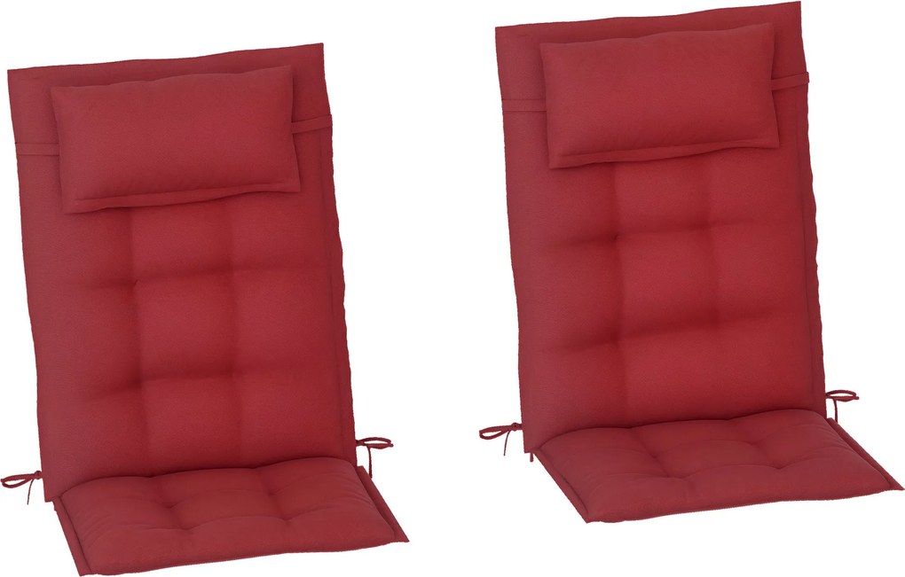 Outsunny Sada 2 Polštářů pro Lehátka Voděodolný Polštář pro Zahradní Lehátka 50x116x5 cm, Bordó | Aosom