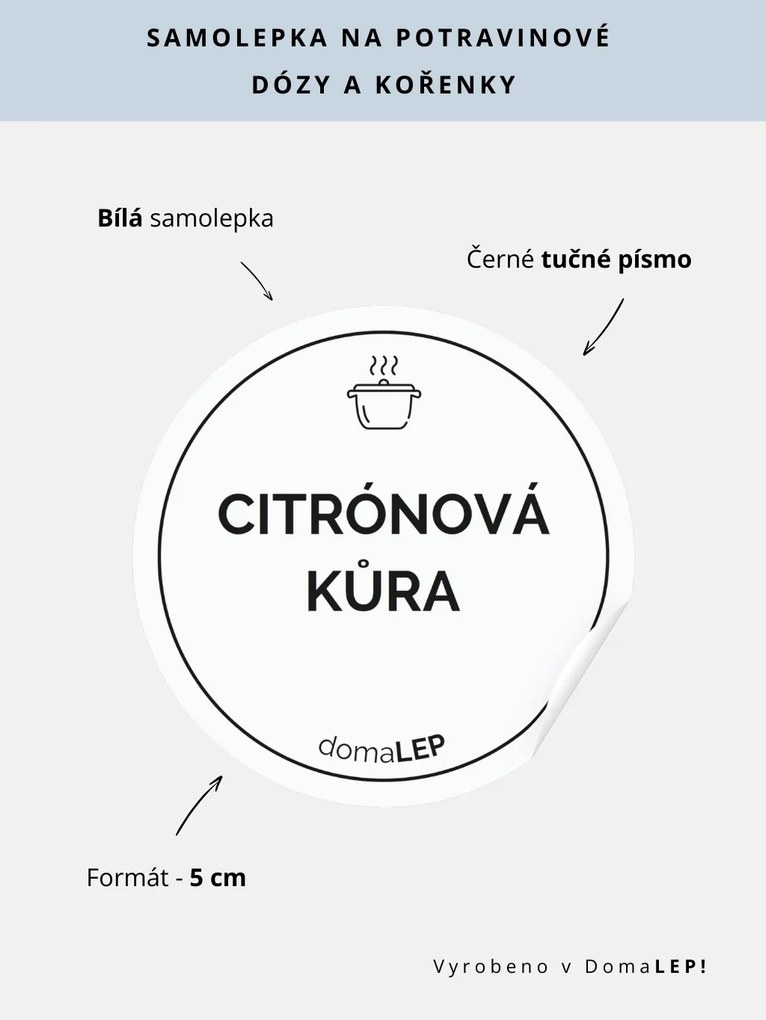 Samolepka na kořenky CITRÓNOVÁ KŮRA bílá 5 cm tučné písmo