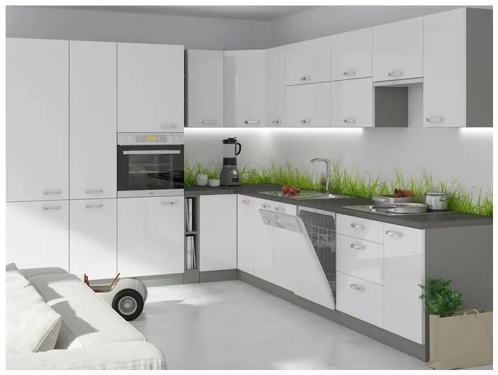 Nábytek Elegance Kuchyňská linka BLANKA 120/180 cm = Dolní skříňky: 80cm dřezová, 40cm zásuvková, Horní skříňky: 80cm plná, 40cm, 60cm digestořová