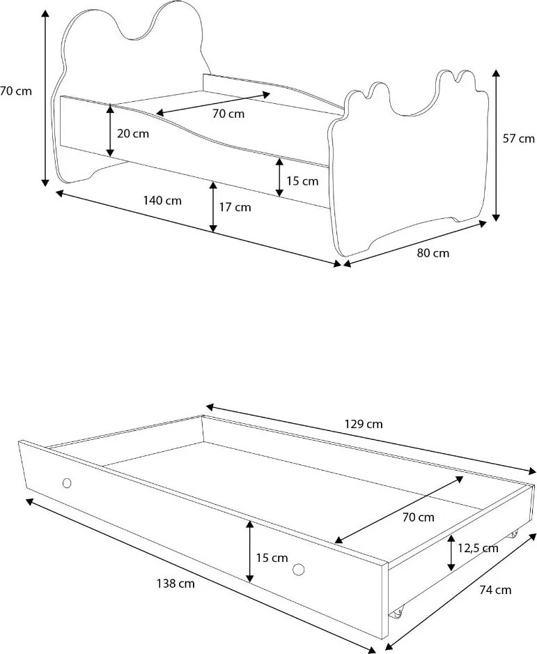 ADRK Furniture Postel s matrací a zásuvkou BEAR BLUE 140x70