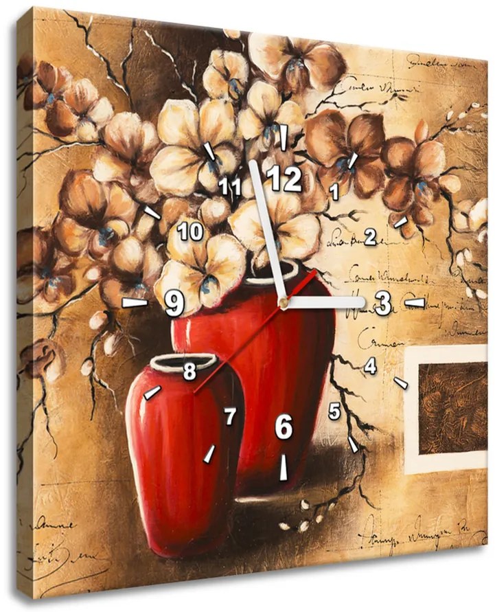 Gario Obraz s hodinami Orchideje v červené váze Rozměry: 30 x 30 cm