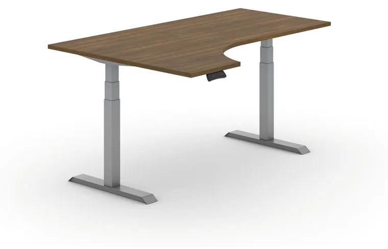 Výškově nastavitelný stůl PRIMO ADAPT, elektrický,1800x1200x625-1275 mm, ergonomický levý, ořech, šedá podnož