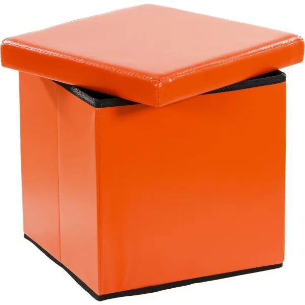 Taburet s polstrovaným sedákem a úložným prostorem, oranžový