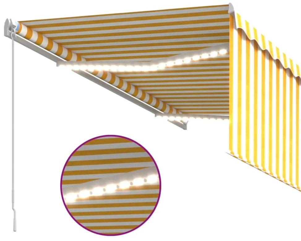 vidaXL Marketos Ručně zatahovací markýza s roletou a LED 3 x 2,5 m žlutobílá