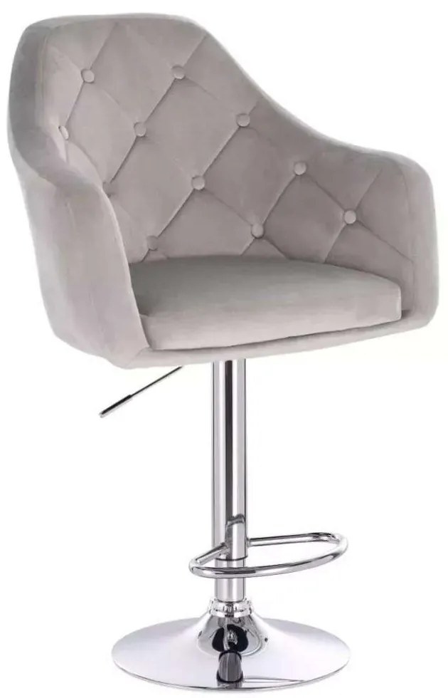 LuxuryForm DESIGN Barová židle ANDORA VELUR na stříbrné kulaté podstavě - světle šedá
