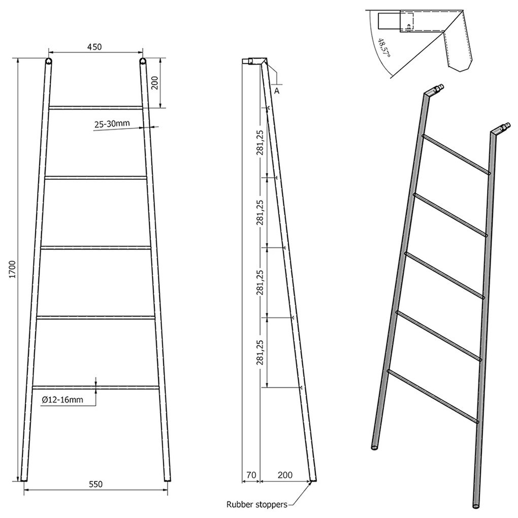 Sapho SEGA sušák ručníků 550x1700x70 mm, černá mat - SE104