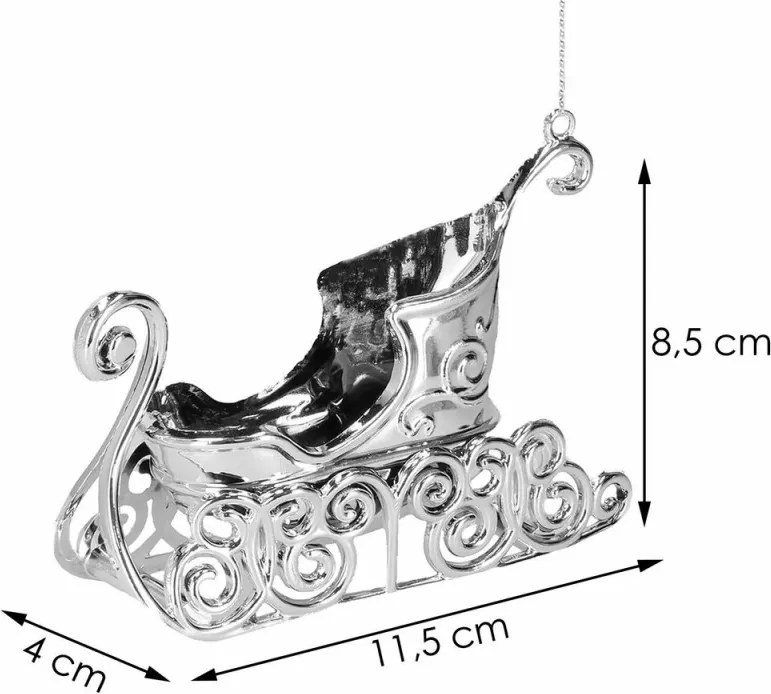 Vánoční ozdoby - Sáňky, stříbrné, sada 2ks