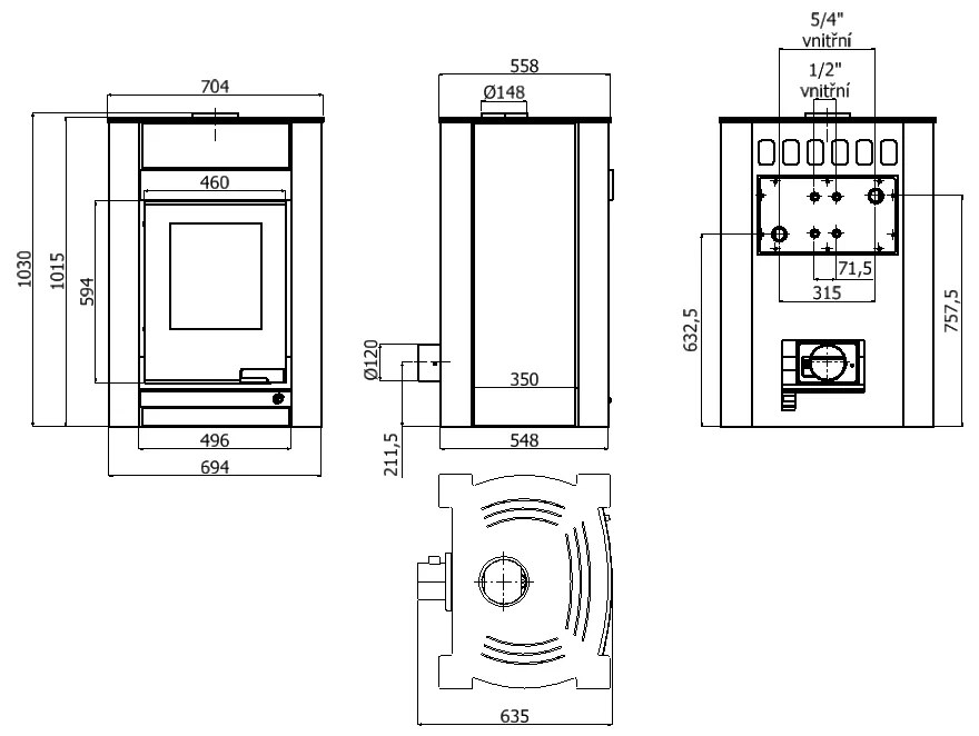 Krbová kamna AQUAFLAM VARIO ® KALMAR 11/7kW hnědá - sametová