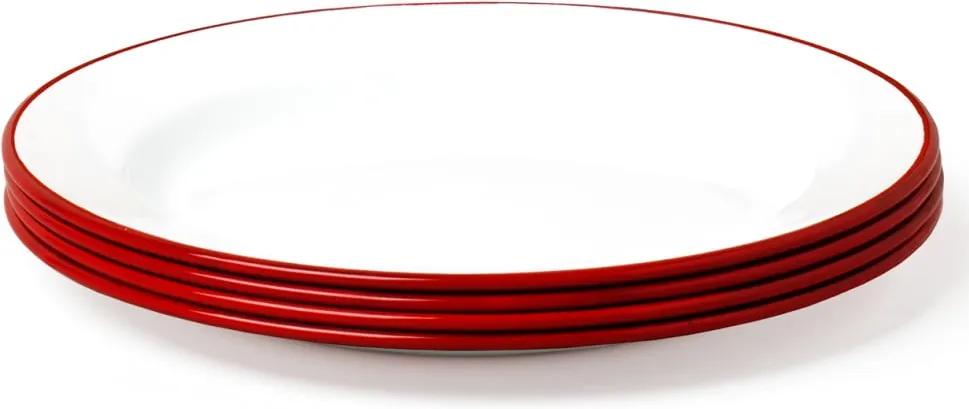 Sada 4 červeno-bílých smaltovaných talířů Falcon Enamelware