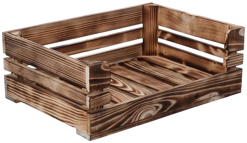 Dřevobox Opálená dřevěná bedýnka otevřená 42 x 30 x 15 cm