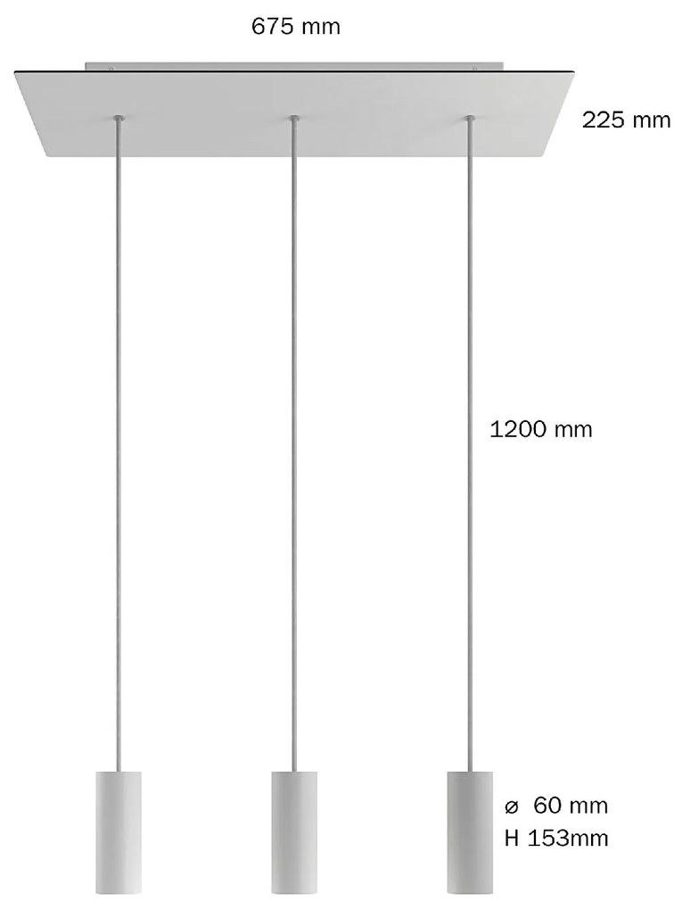 creative cables Závěsná lampa se 3 světly, s obdélníkovým XXL baldachýnem Rose-one, textilním kabelem a kovovými stínidly Tub-E14 Barva: Hladký měděný dibond