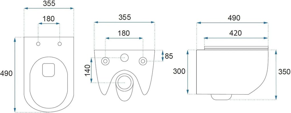 Rea Carlo Mini Tornado NF, závěsná WC mísa 490x365x350mm + toaletní sedátko, černá matná, REA-C3000