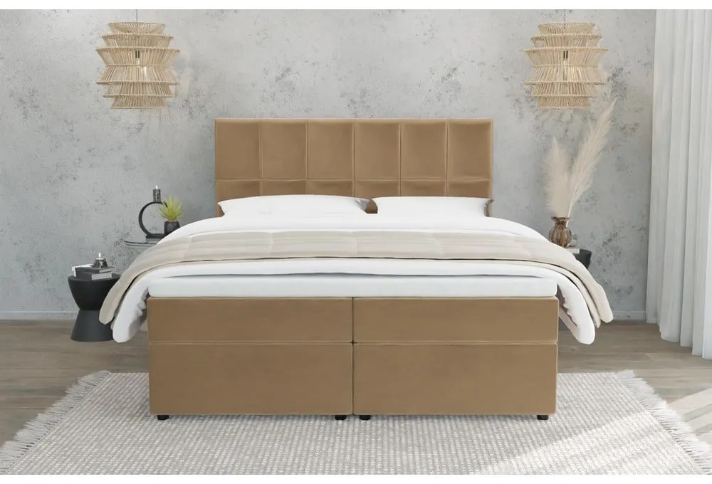 Okrově žlutá boxspring postel s úložným prostorem 200x200 cm Flip – Ropez