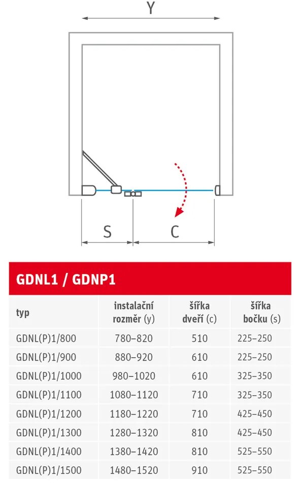 Roth ELEGANT LINE GDNL1 Jednokřídlé sprchové dveře pro instalaci do niky 110 cm 134-110000L-00-02