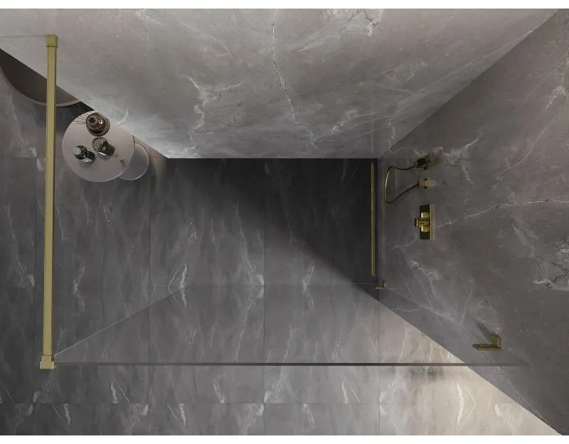 Mexen Lunar sprchová stěna pravá 140 x 200 cm, 8mm čiré sklo, zlatá matná, 830-140-000-55-00-P