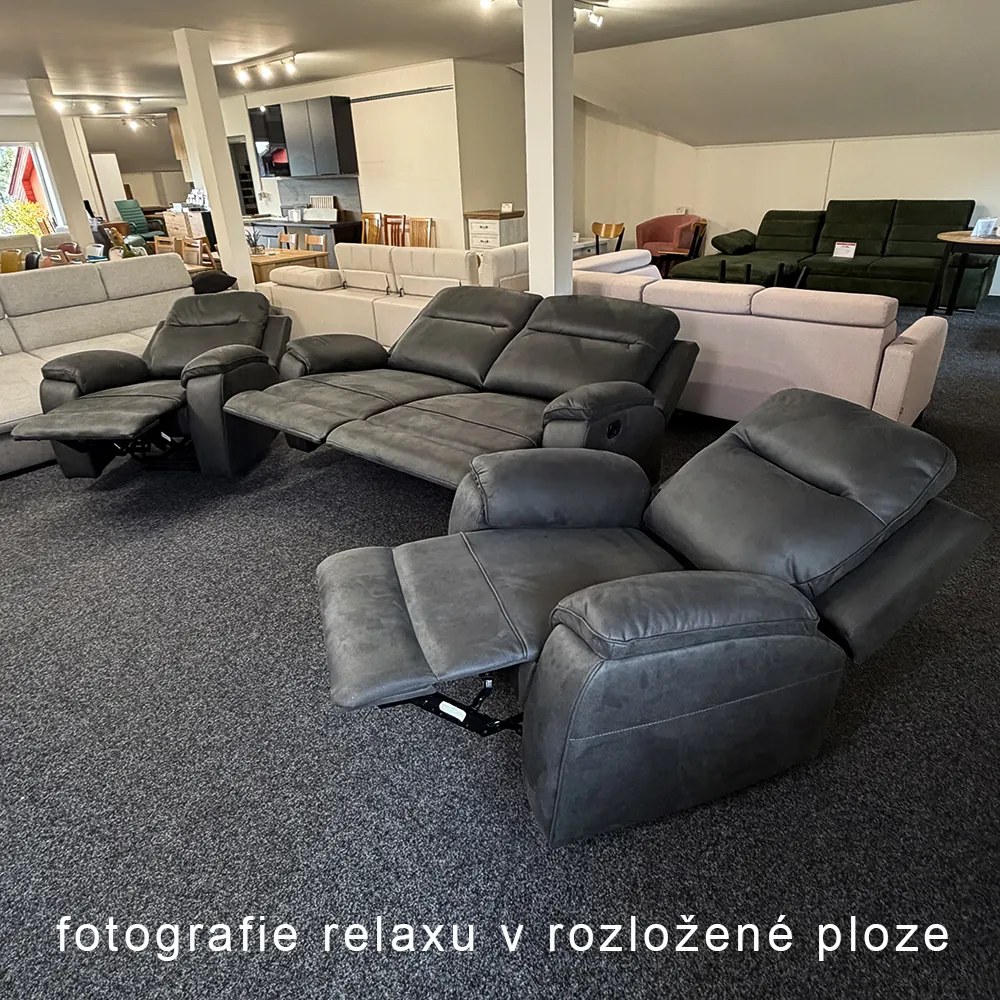Sedací sestava MALAGA 2,5+1+1 s FUNKCÍ RELAX | tmavě šedá látka