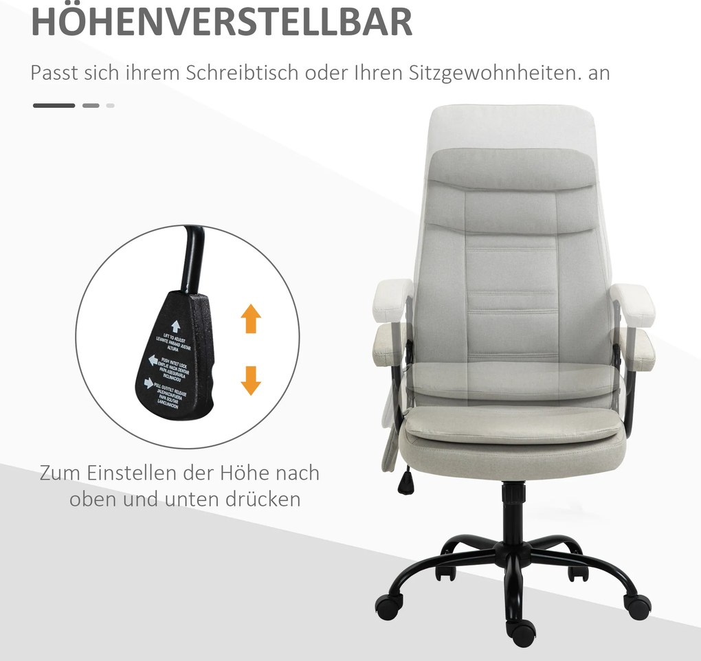 Kancelářská židle Vinsetto s masážní funkcí ergonomická výškově nastavitelná kancelářská židle s houpací funkcí béžová pro pohodlí v domácí kanceláři…