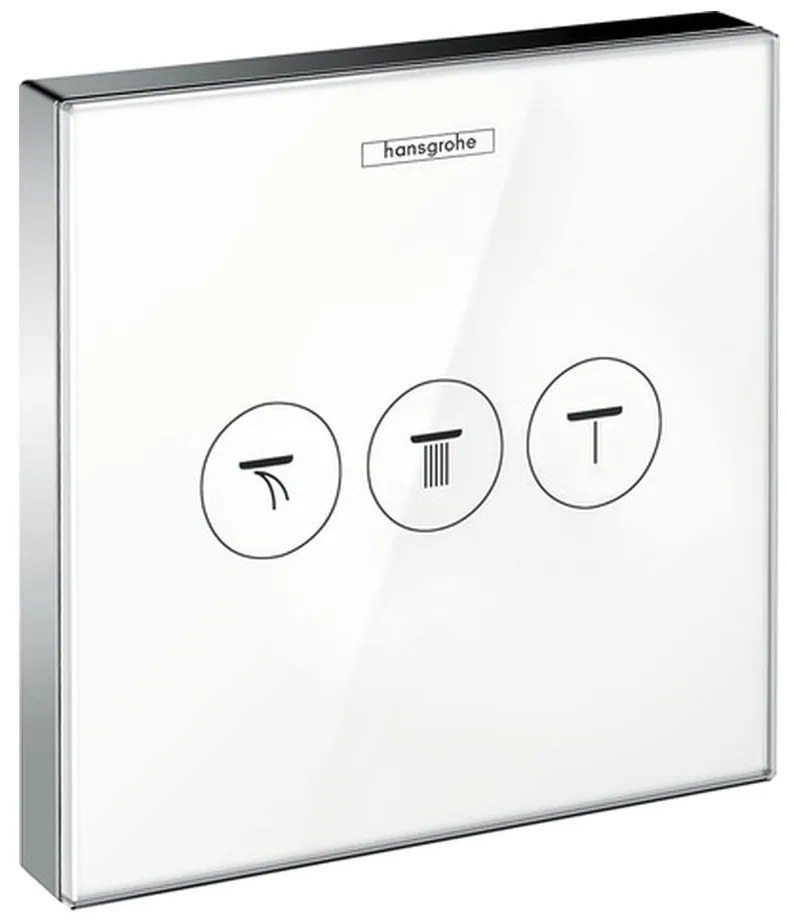 Hansgrohe ShowerSelect Glass, ventil pod omítku pro 3 spotřebiče, bílá/chromová, HAN-15736400