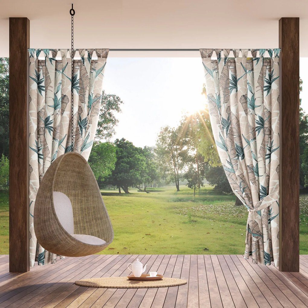 ZAHRADNÍ VODĚODOLNÝ ZÁVĚS NA POUTKÁCH GARDEN 155X260 CM LISTY