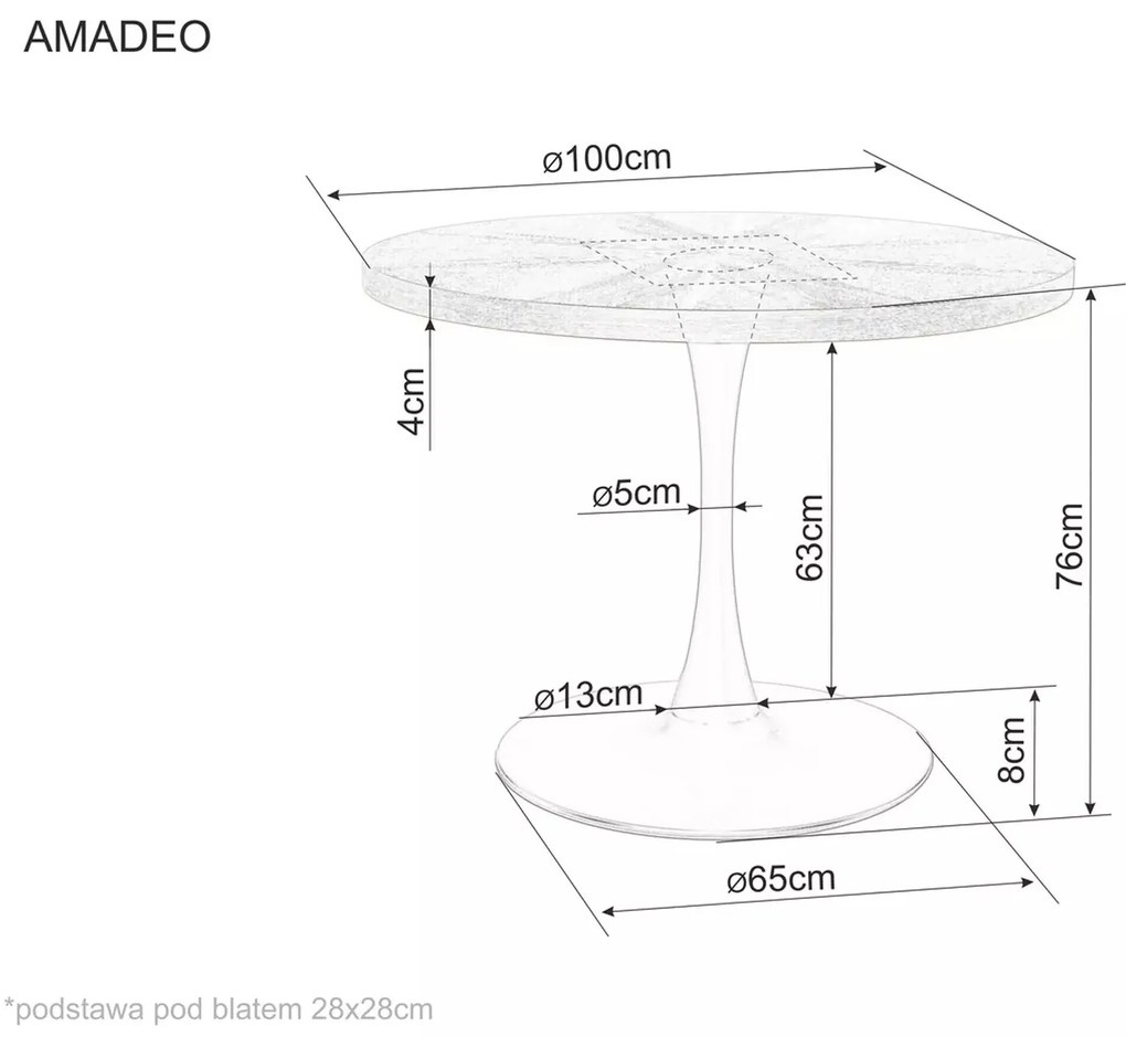 Kulatý jídelní stůl AMADEO 100x100 cm, dekor ořech