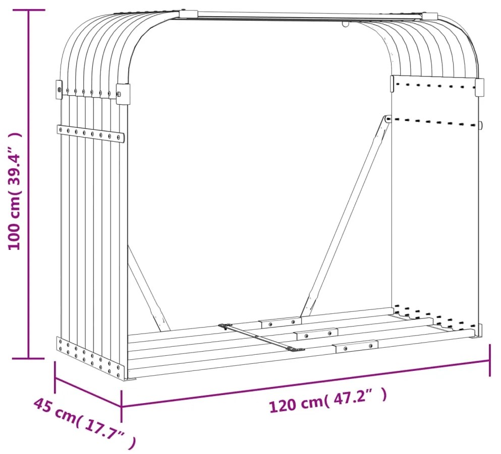 Stojan na dřevo světle šedý 120 x 45 x 100 cm pozinkovaná ocel,  364553