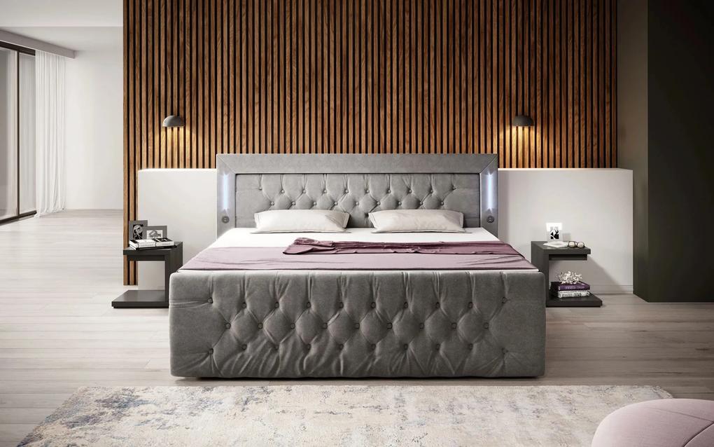 K&M postele Boxspring postel DIVAT s úložným prostorem, LED a USB Velikost postele: 160 × 200 cm, Výběr matrace: Taštičková zónová matrace - měkká (7…