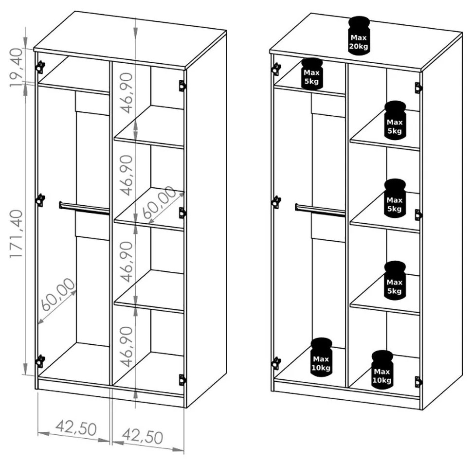 BONO m | šatní skříň SZ2D | 90 cm | monastery