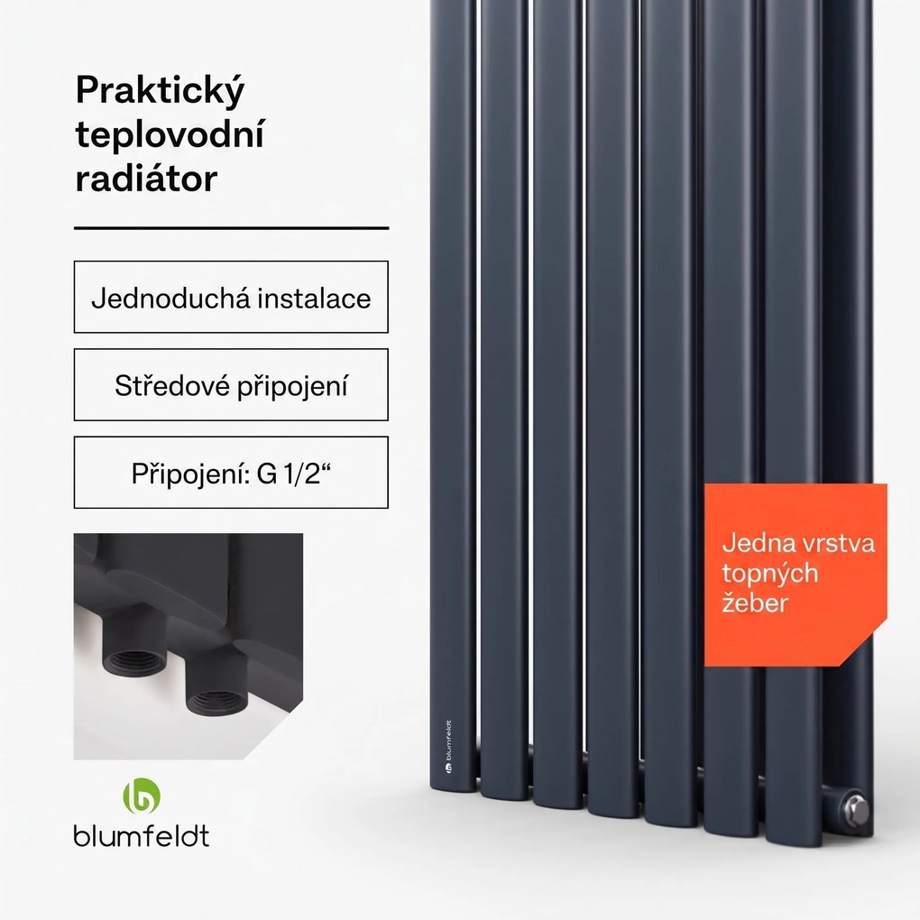 Blumfeldt Tallheo, 41 x 180, radiátor, koupelnový radiátor, trubkový radiátor, 691 W, teplá voda, 1/2