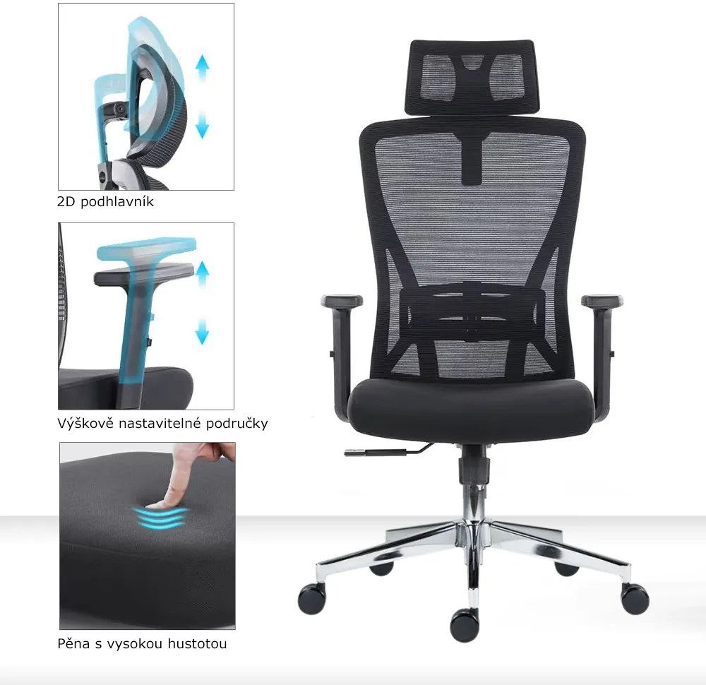 Kancelářská ergonomická židle Neoseat FLEX PRO — síť / látka, černá, nosnost 150 kg