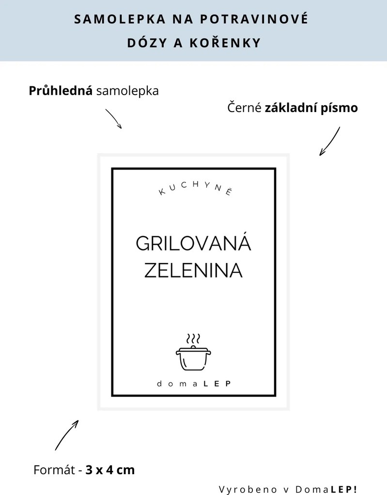 Samolepka na kořenky GRILOVANÁ ZELENINA průhledná 3 × 4 cm základní písmo