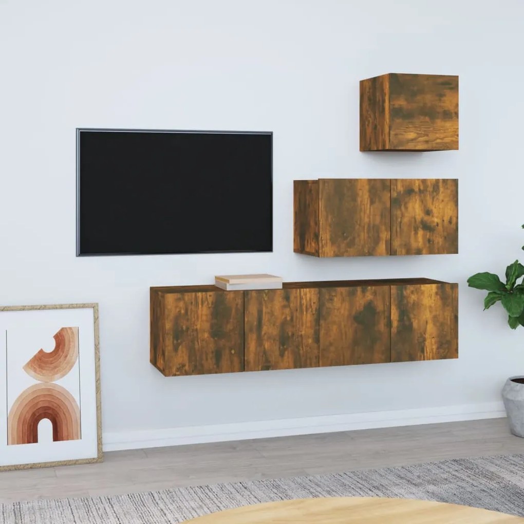 4dílný set TV skříněk kouřový dub kompozitní dřevo 3120317